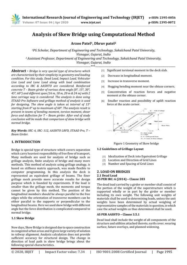 IRJET - Analysis of Skew Bridge using Computational Method | PDF