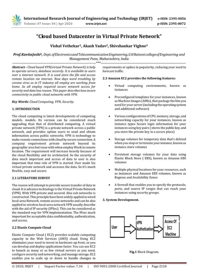 IRJET - Cloud based Datacenter in Virtual Private Network | PDF