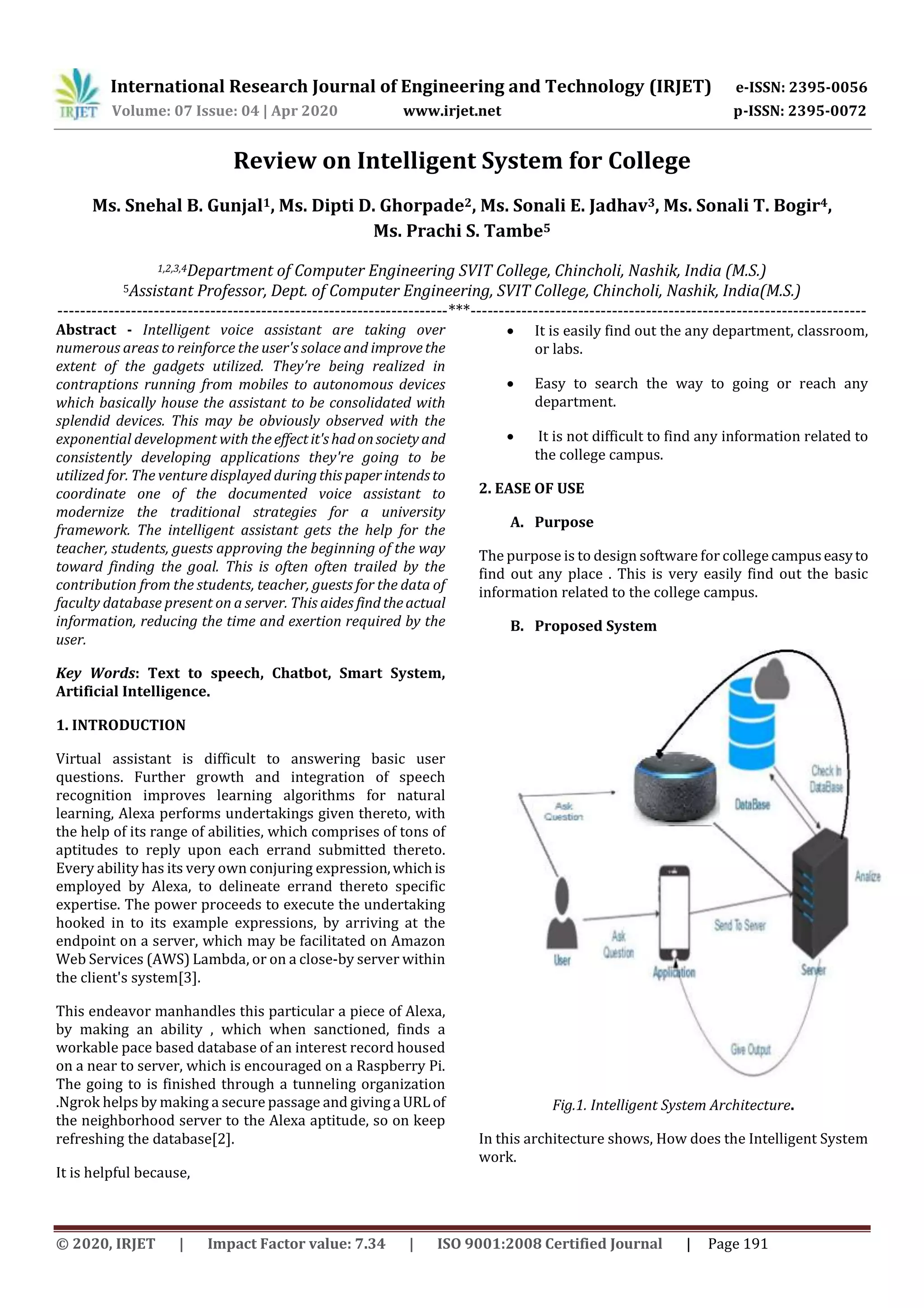 IRJET- Review on Intelligent System for College | PDF