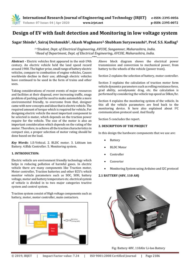 IRJET - Design of EV with Fault Detection and Monitoring in Low Voltage System | PDF
