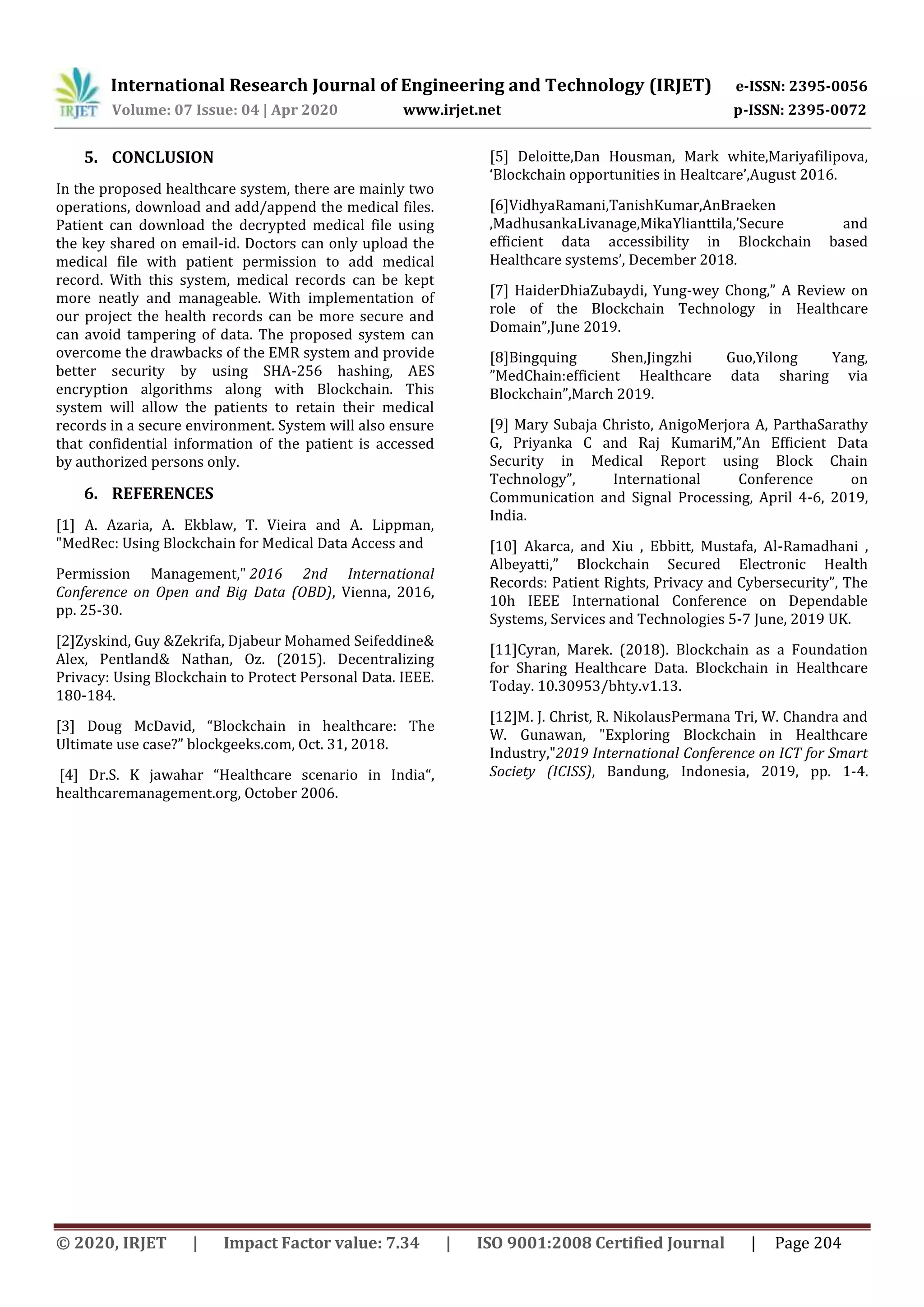 IRJET- MedBlock System for Securing Medical Records | PDF