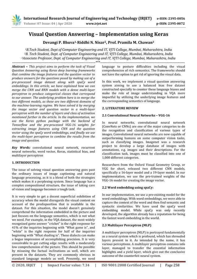 IRJET - Visual Question Answering – Implementation using Keras | PDF