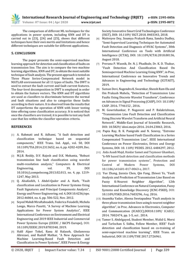 Irjet Fault Detection And Classification In Transmission Line By Using Knn And Dt Technique Pdf