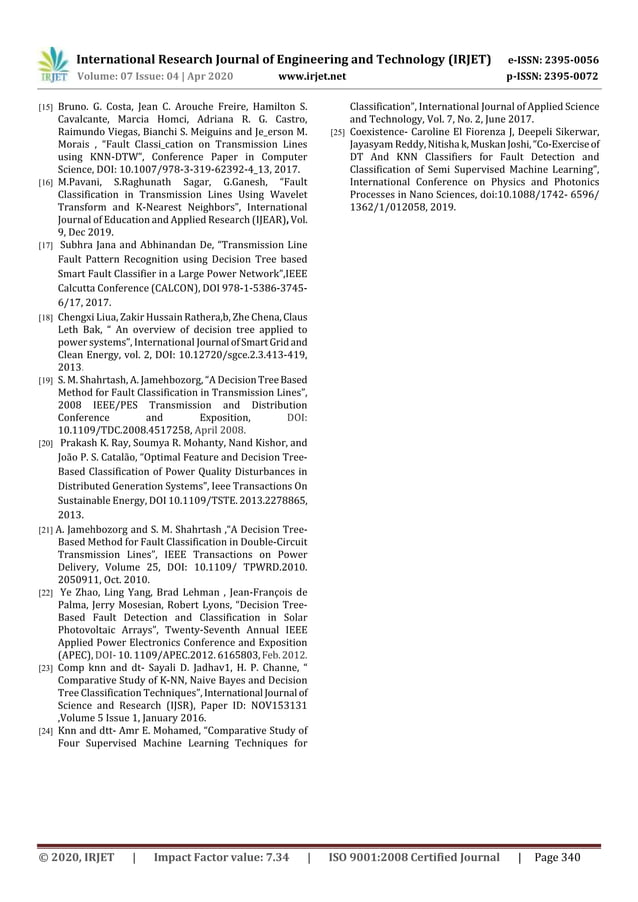 IRJET - Fault Detection and Classification in Transmission Line by using KNN and DT Technique | PDF