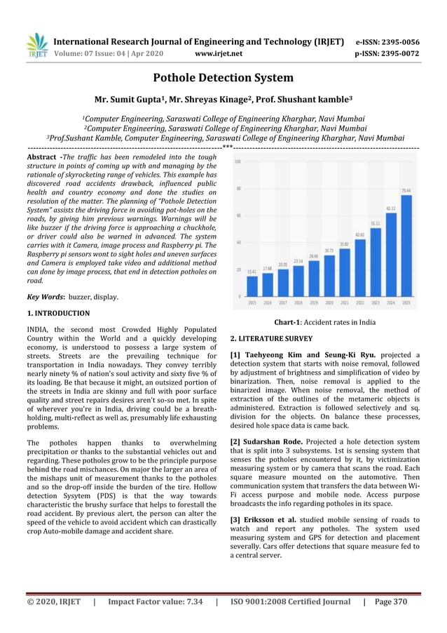 IRJET - Pothole Detection System | PDF