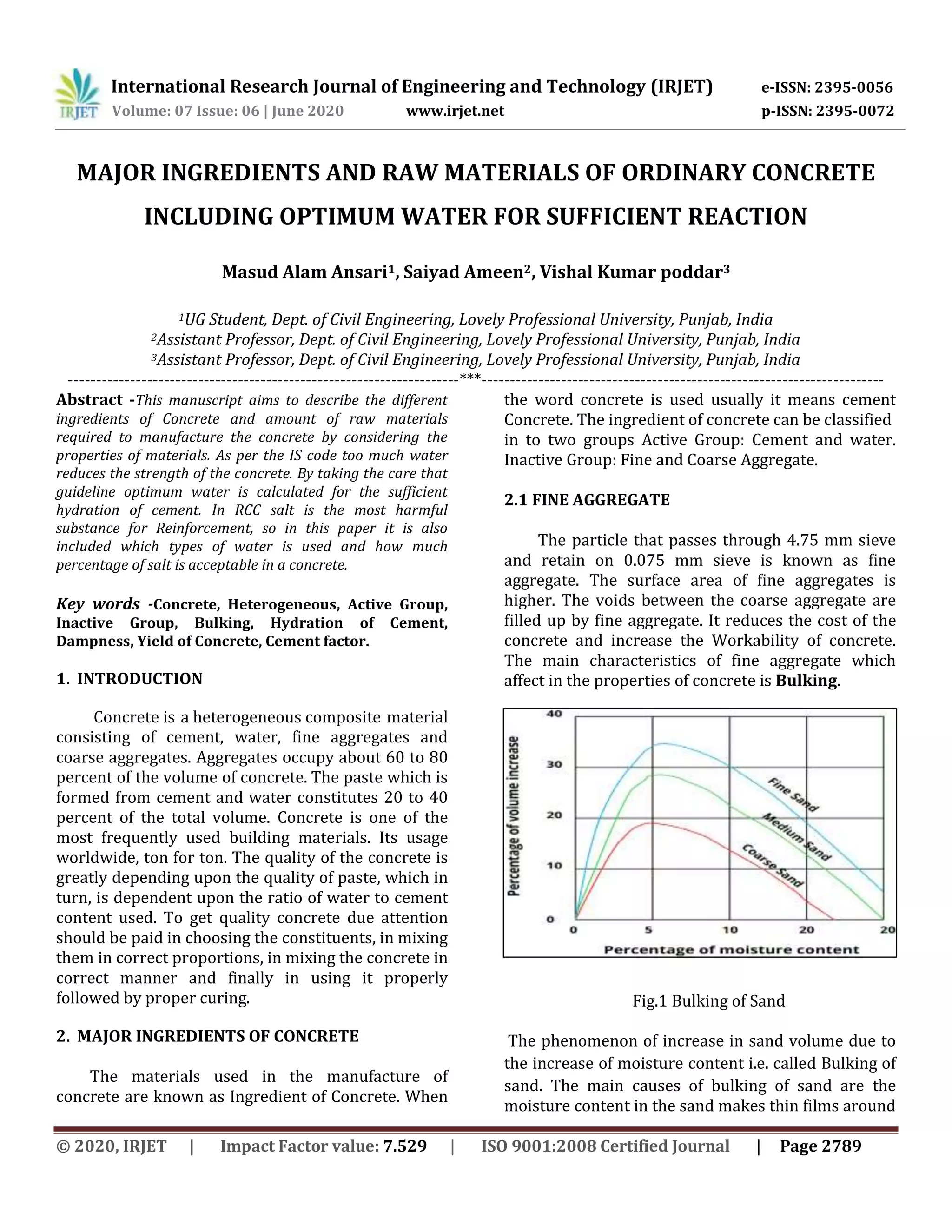 Major Ingredients and Raw materials of Ordinary concrete including ...