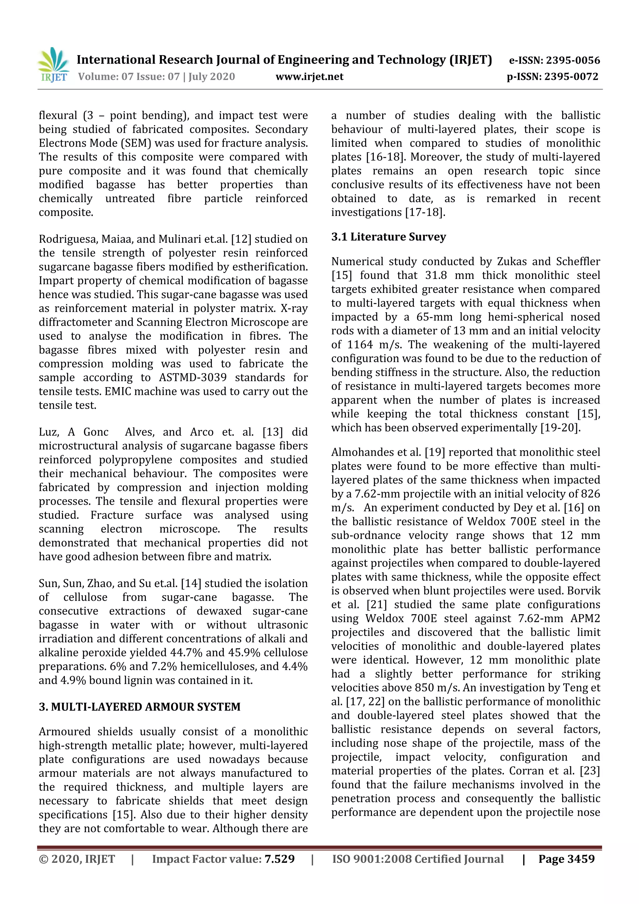 IRJET - A Review on Multi-Layered Armour using Sugarcane Bagasse Waste | PDF