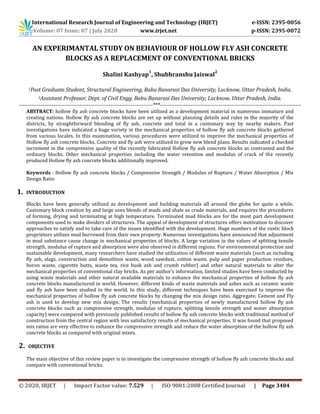 IRJET - An Experimantal Study on Behaviour of Hollow Fly Ash Concrete ...