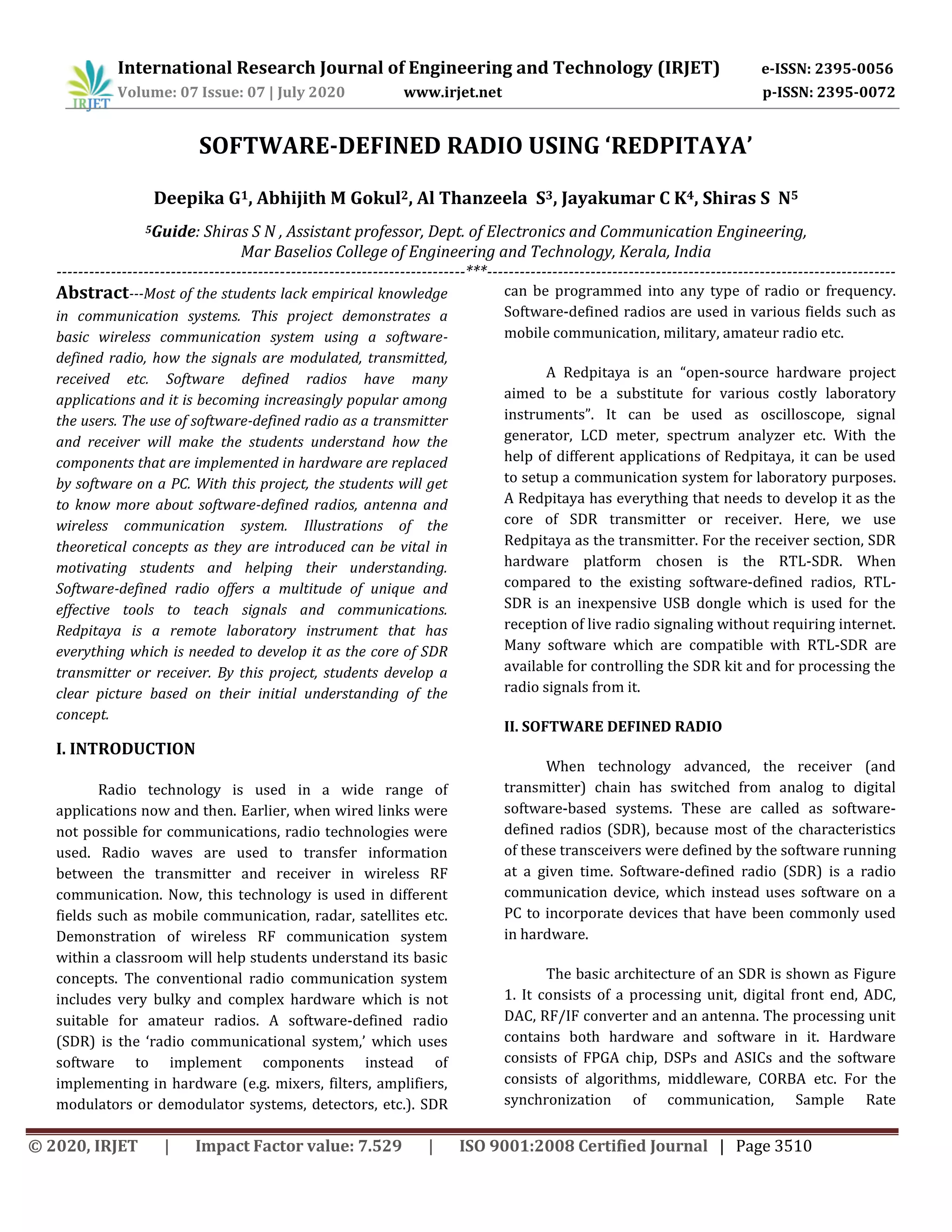 IRJET - Software-Defined Radio using ‘Redpitaya’ | PDF