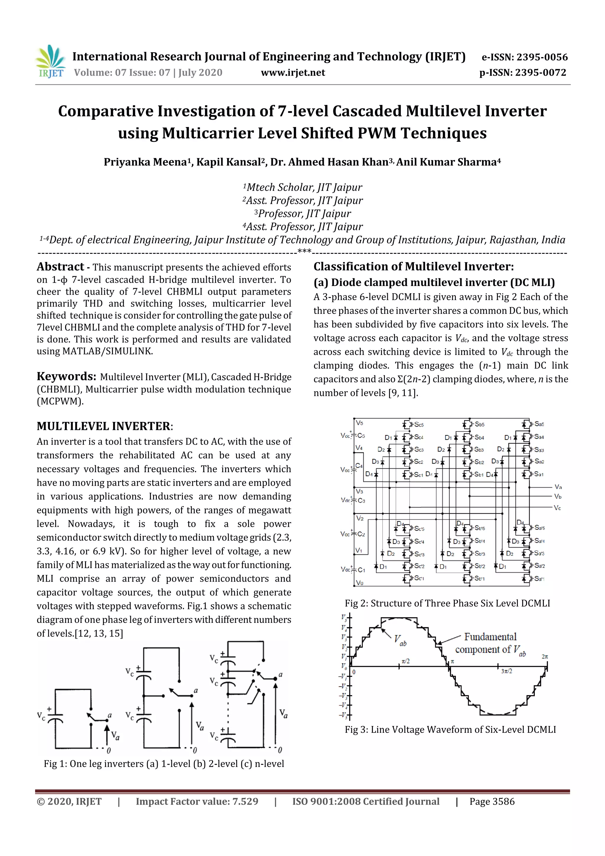 IRJET - Comparative Investigation of 7-level Cascaded Multilevel Inverter using Multicarrier ...
