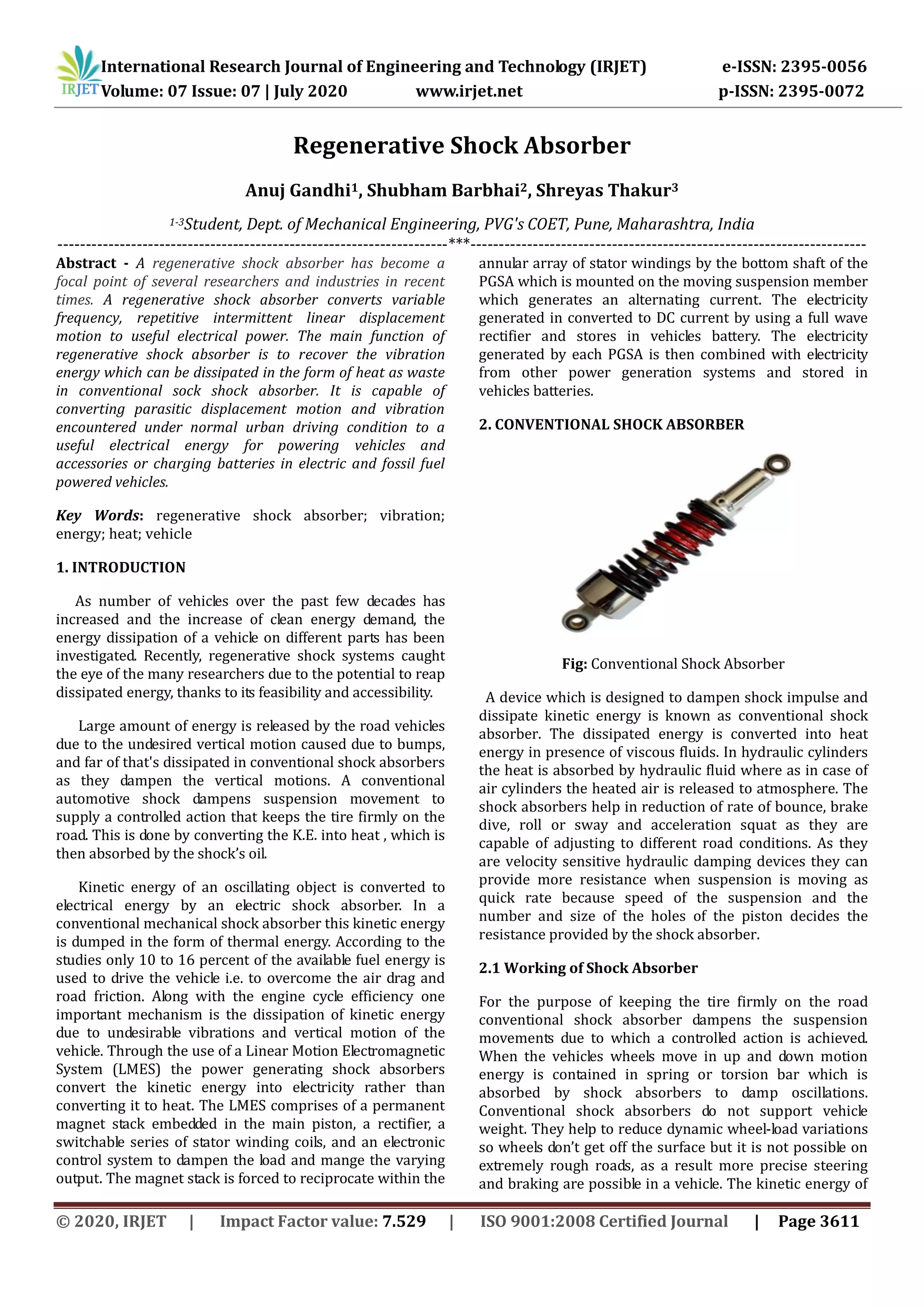 IRJET - Regenerative Shock Absorber | PDF