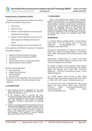 IRJET - Artificial Intelligence and Aadhaar Based Smart ATM | PDF