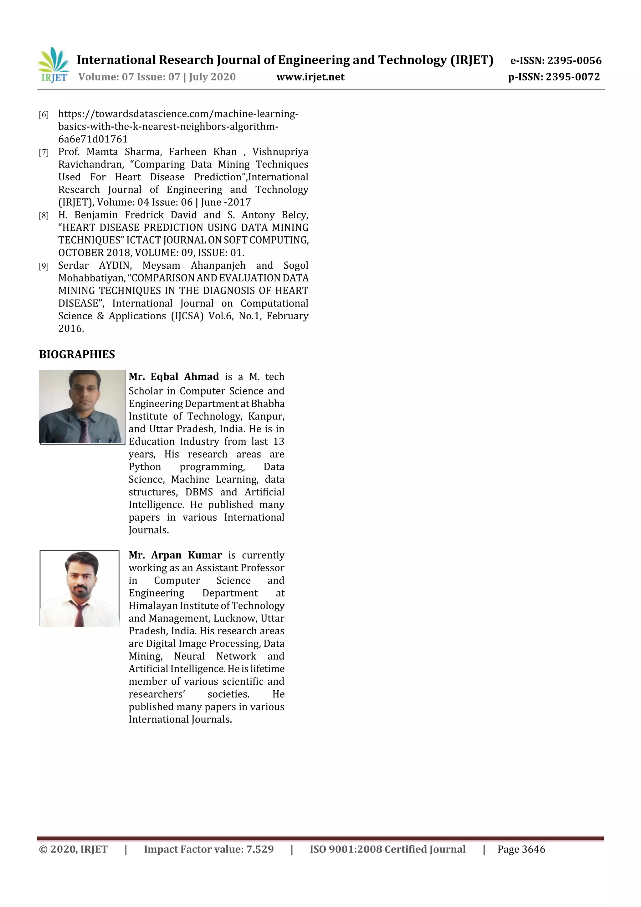 IRJET - Comparative Study of Cardiovascular Disease Detection Algorithms | PDF