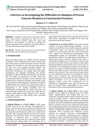 IRJET - A Review On Investigating The Difficulties In Adoption Of Precast Concrete Members In ...