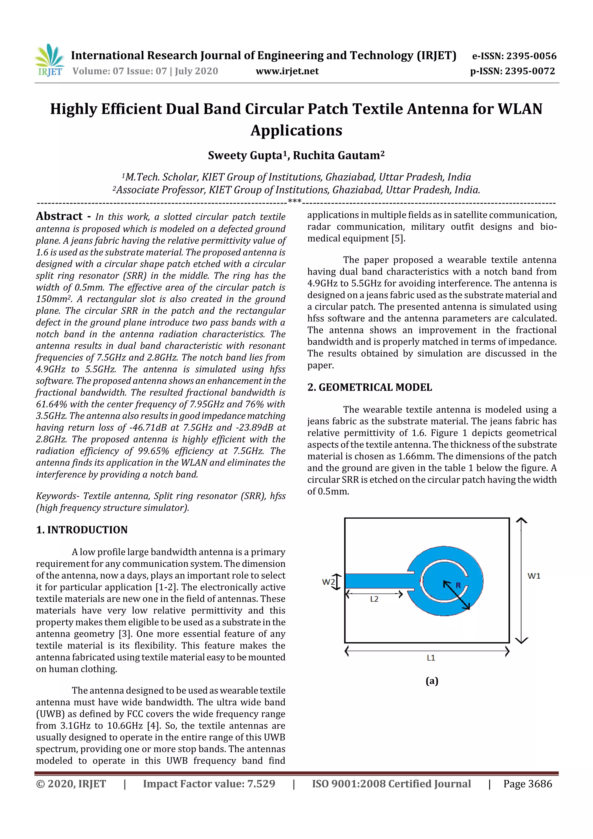 IRJET - Highly Efficient Dual Band Circular Patch Textile Antenna for ...