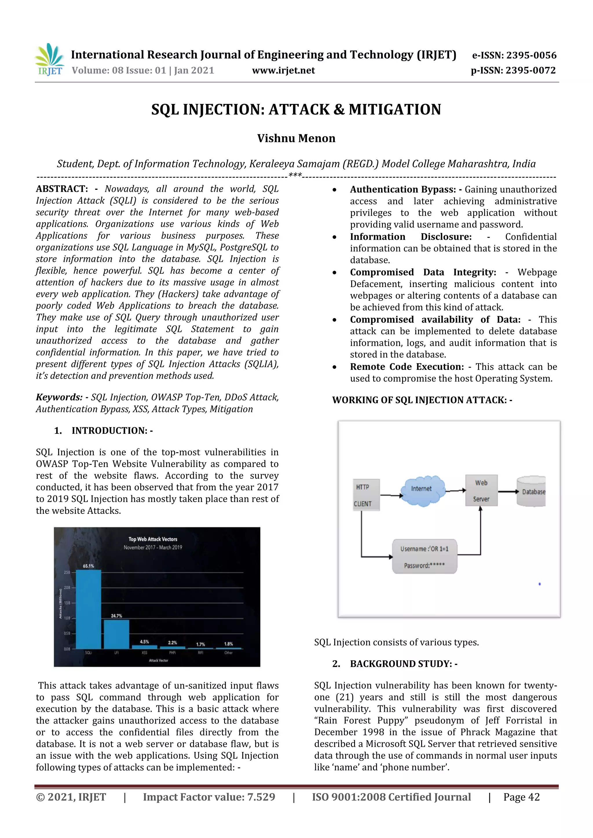 Irjet Sql Injection Attack And Mitigation Pdf