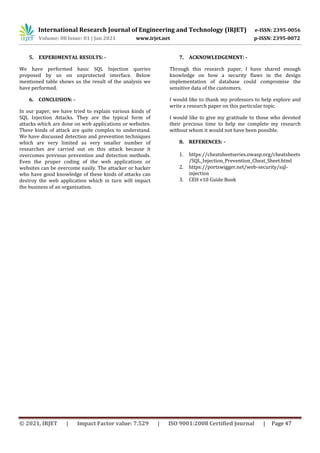 IRJET - SQL Injection: Attack & Mitigation | PDF