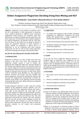 IRJET - Online Assignment Plagiarism Checking using Data Mining and NLP | PDF