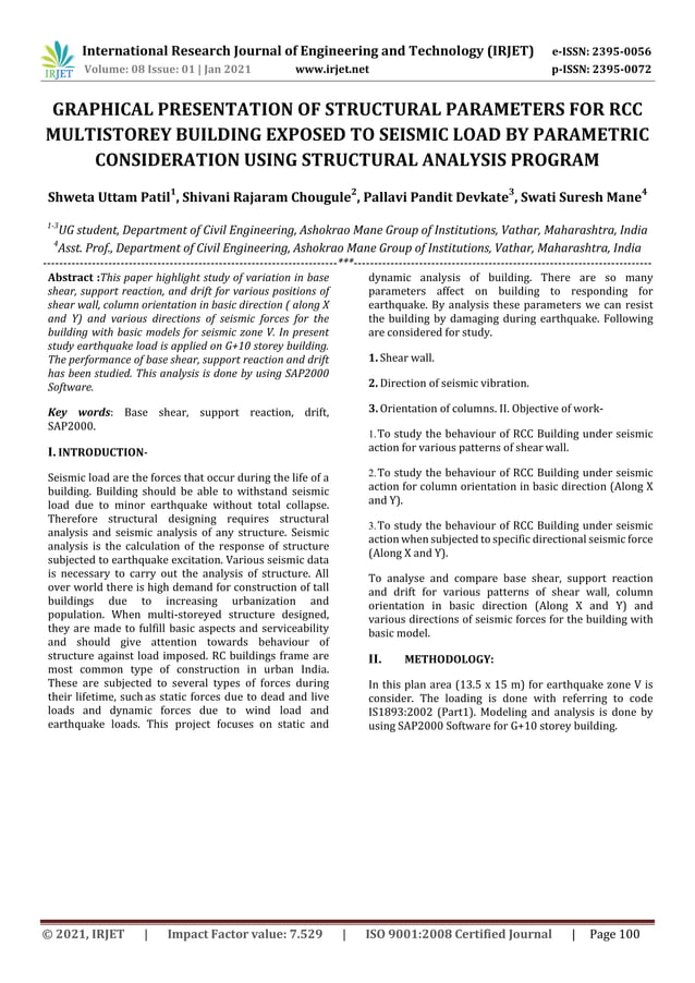 IRJET - Graphical Presentation of Structural Parameters for RCC Multistorey Building Exposed to ...