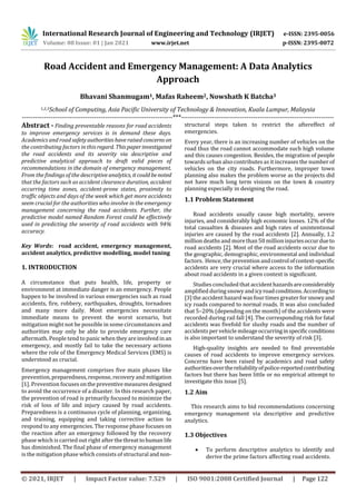 IRJET - Road Accident and Emergency Management: A Data Analytics Approach | PDF
