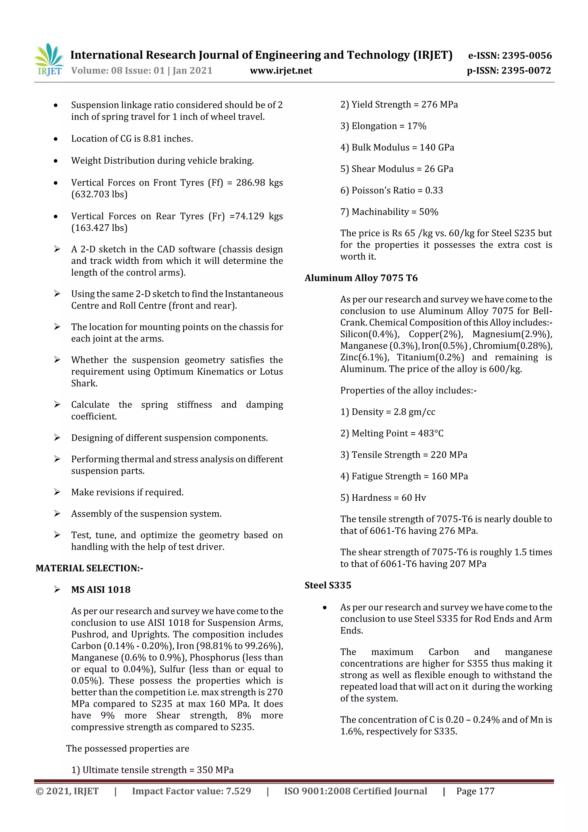 IRJET - Design and Analysis of Double Wishbone Suspension for Formula Student Car | PDF
