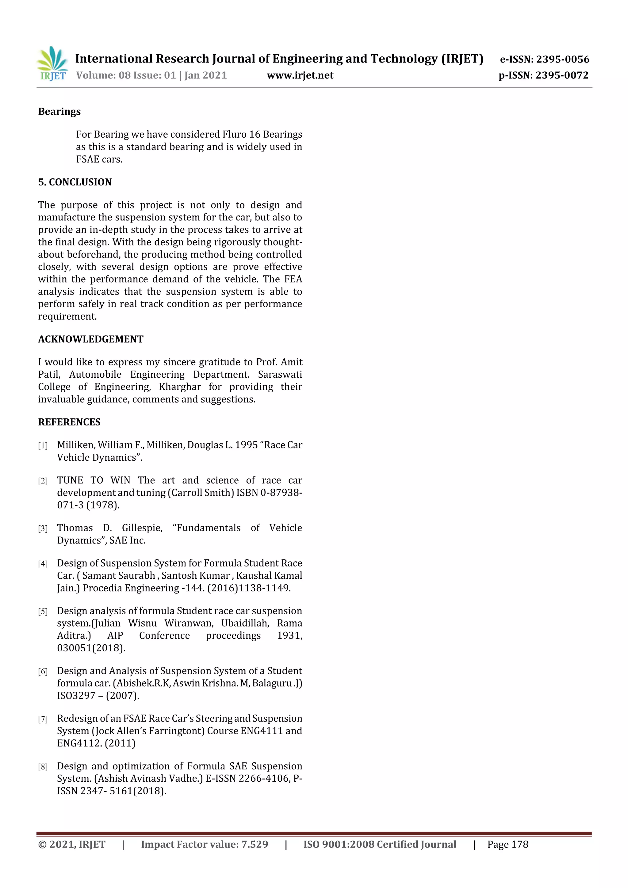 IRJET - Design and Analysis of Double Wishbone Suspension for Formula Student Car | PDF