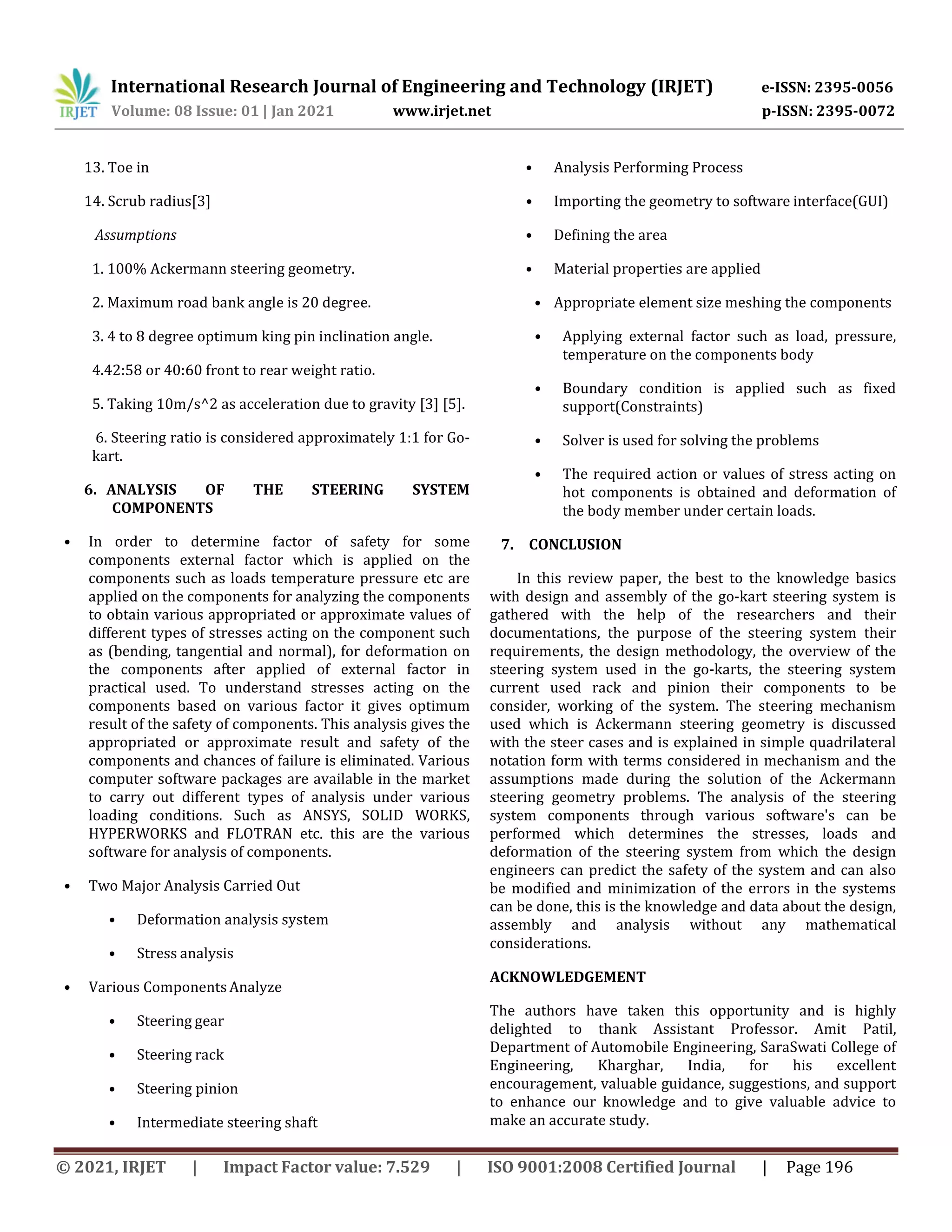 IRJET - A Review on Design and Assembly of Go- Kart Steering System | PDF