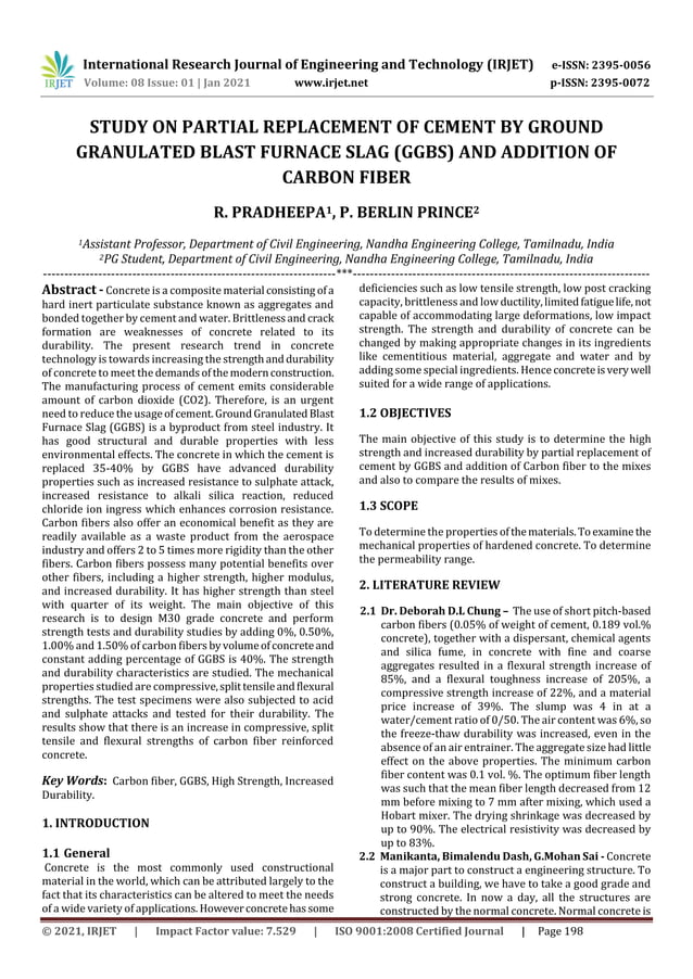 IRJET - Study on Partial Replacement of Cement by Ground Granulated Blast Furnace Slag (GGBS ...