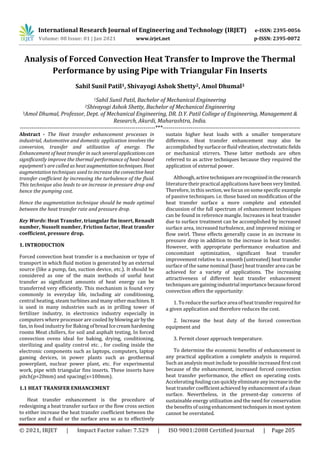 IRJET - Analysis of Forced Convection Heat Transfer to Improve the Thermal Performance by using ...