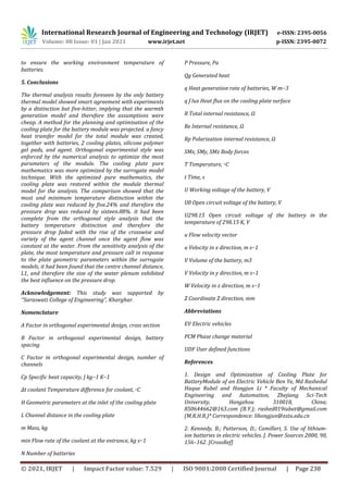 IRJET - A Review on Design and Optimization of Cooling Plate for Battery Module of an Electric ...