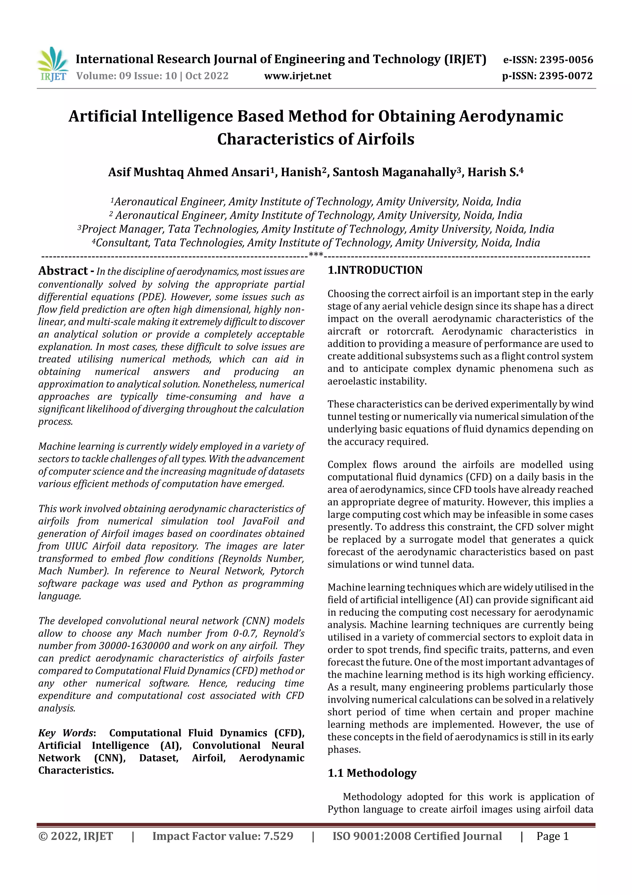 Artificial Intelligence Based Method for Obtaining Aerodynamic Characteristics of Airfoils | PDF