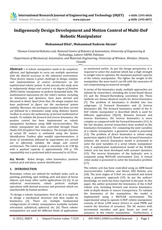 Indigenously Design Development and Motion Control of Multi-DoF Robotic Manipulator | PDF