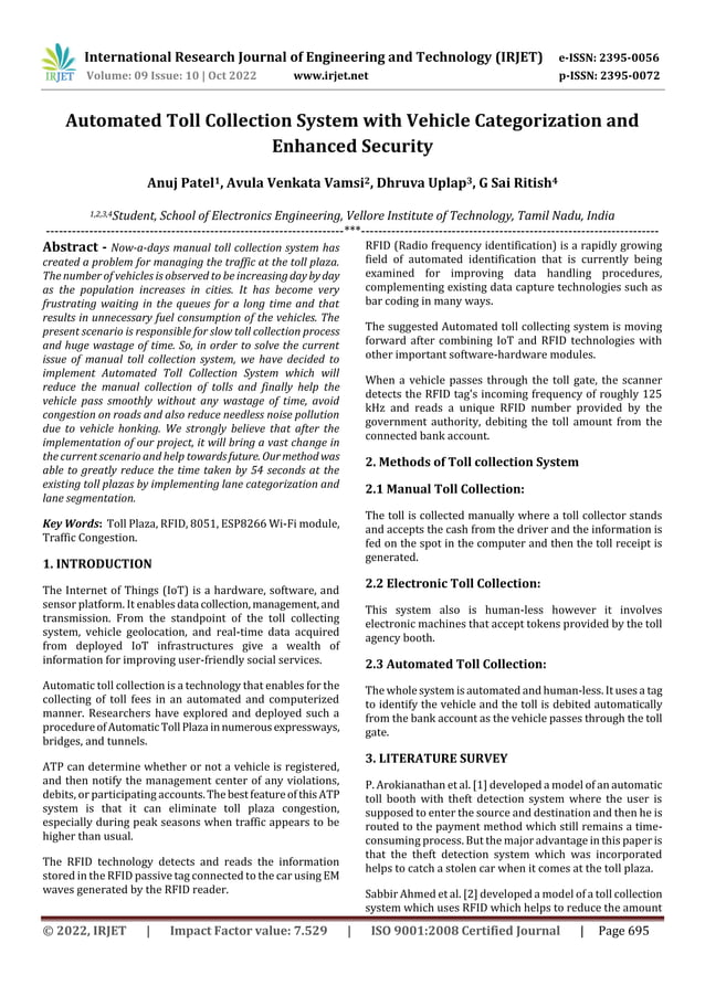 Automated Toll Collection System with Vehicle Categorization and ...