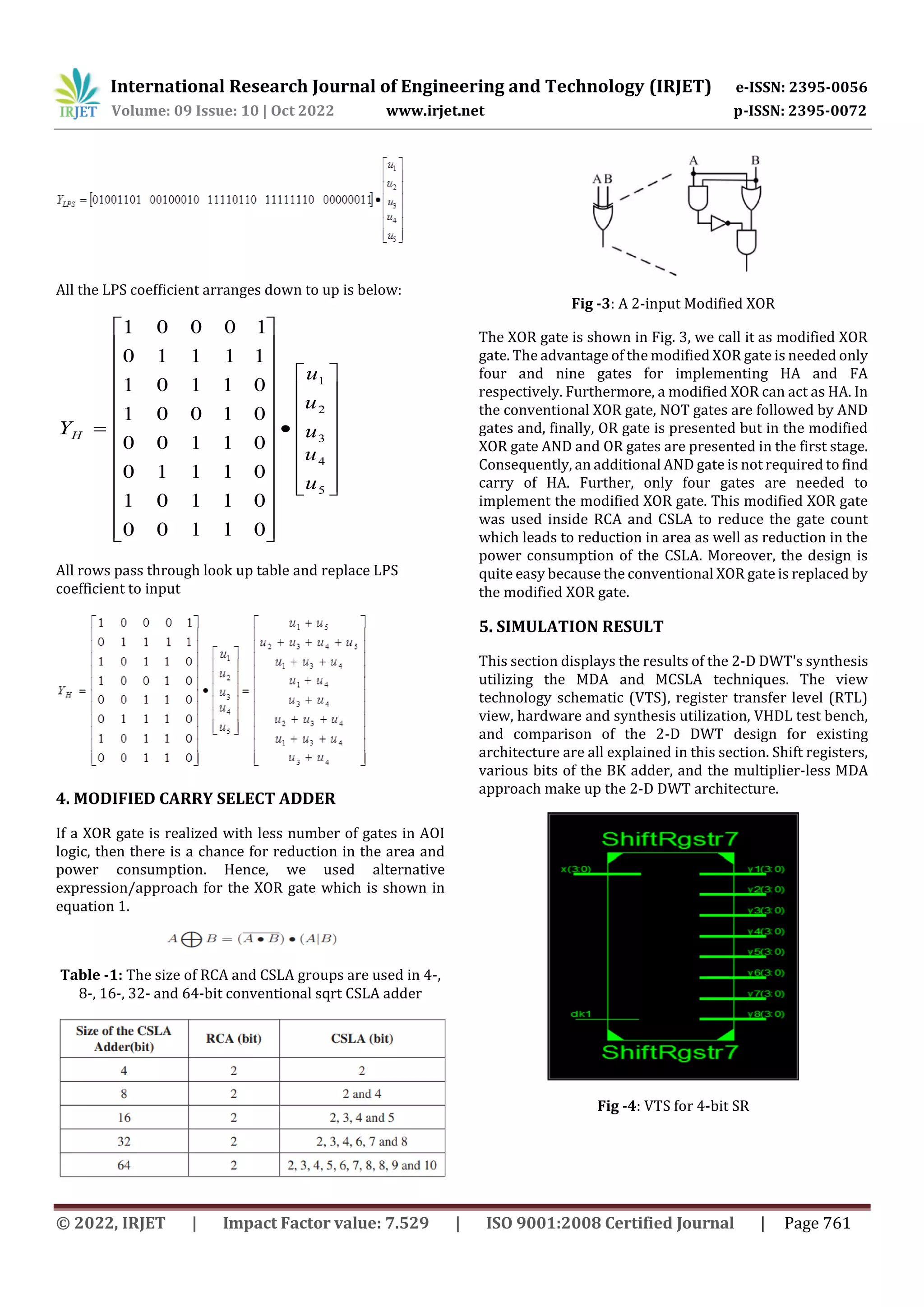 Area Efficient 97 Wavelet Coefficient Based 2 D Dwt Using Modified