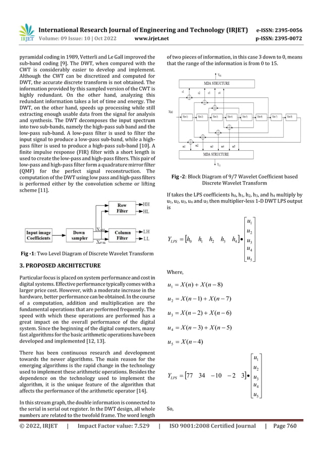 Area Efficient 97 Wavelet Coefficient Based 2 D Dwt Using Modified Csla Technique Pdf