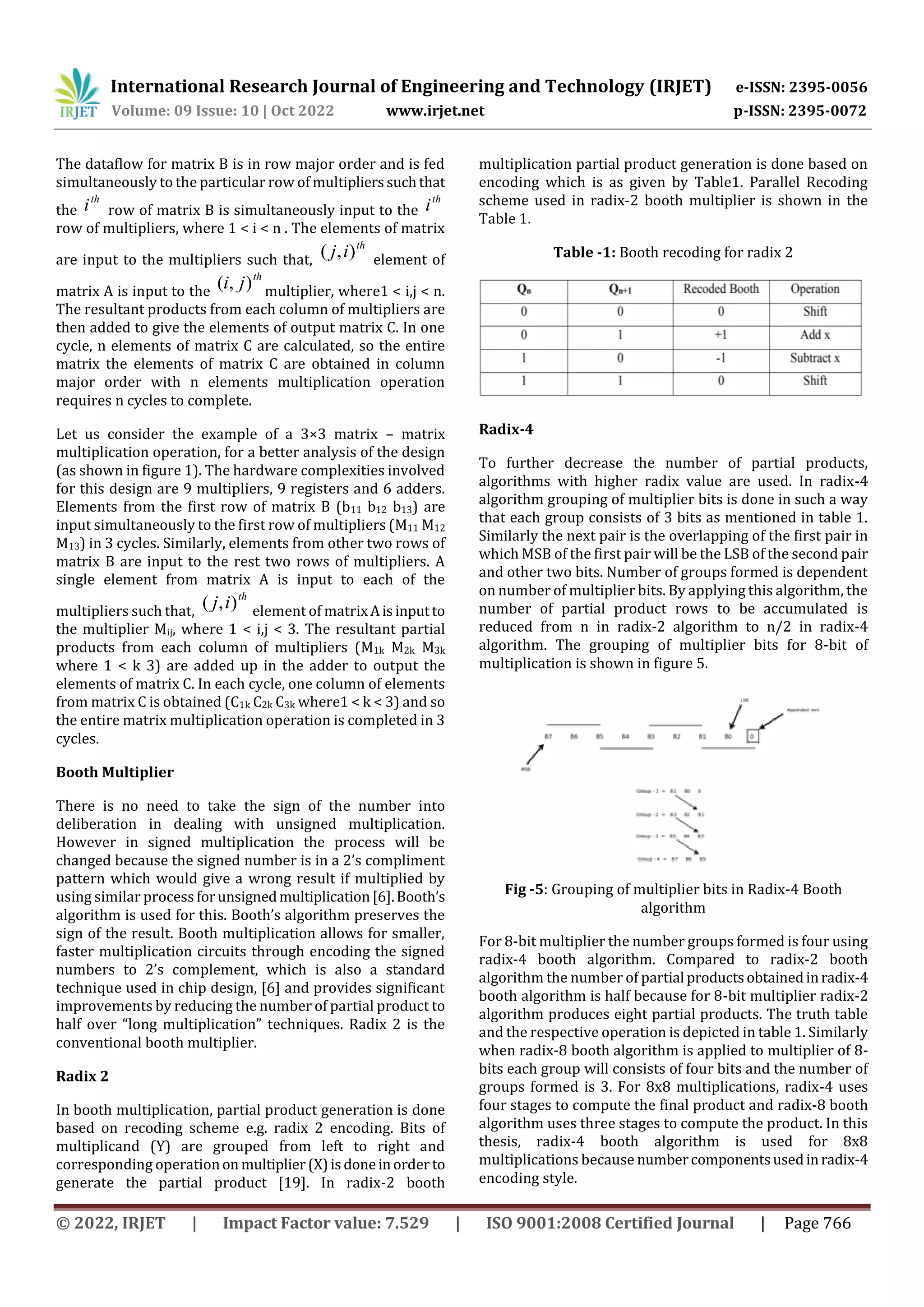 High Speed and Area Efficient Matrix Multiplication using Radix-4 Booth Multiplier | PDF