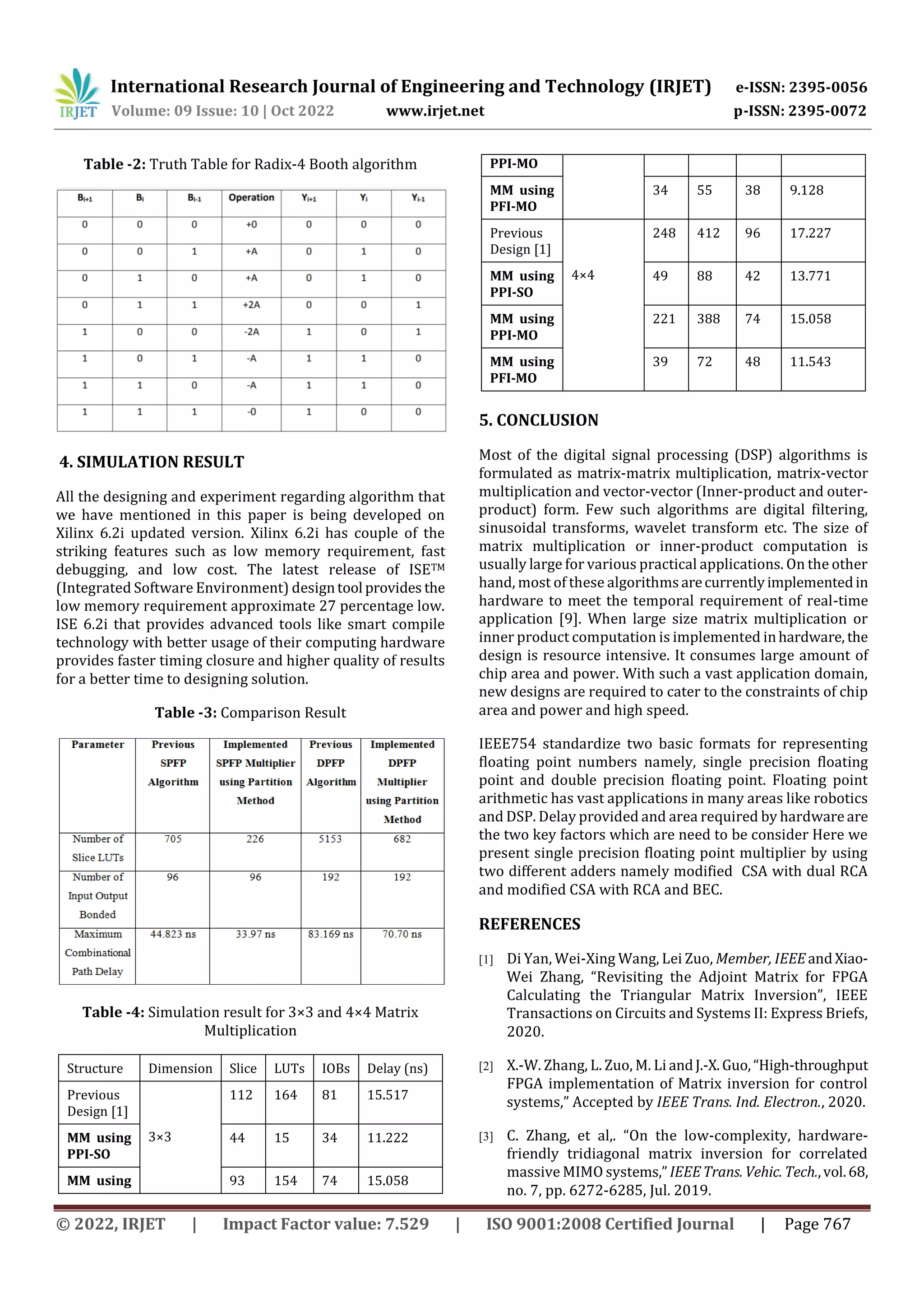 High Speed and Area Efficient Matrix Multiplication using Radix-4 Booth Multiplier | PDF