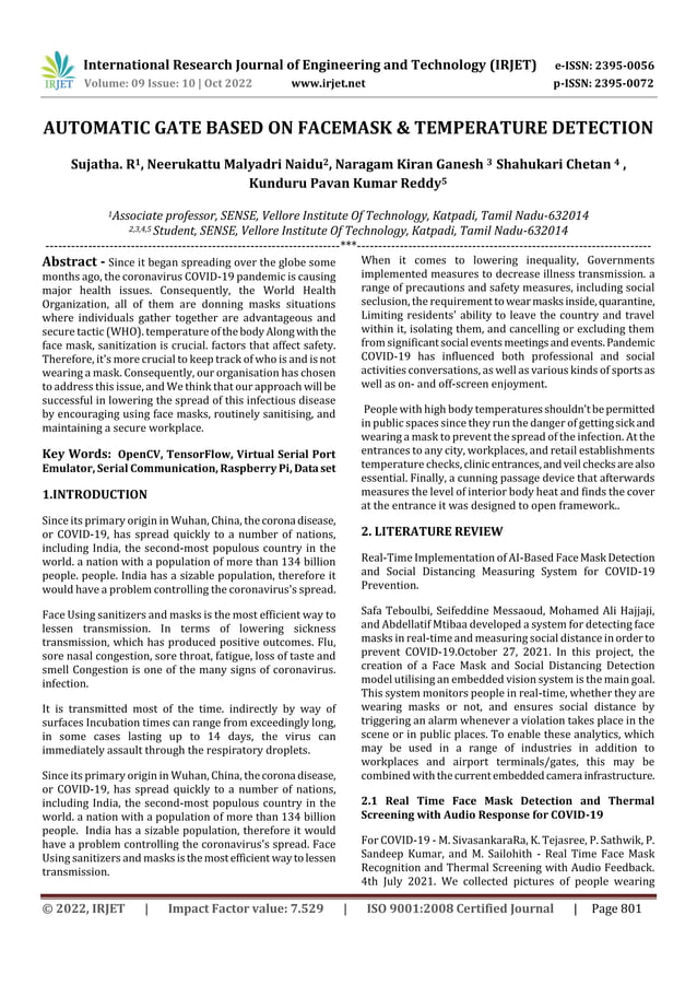 AUTOMATIC GATE BASED ON FACEMASK & TEMPERATURE DETECTION | PDF