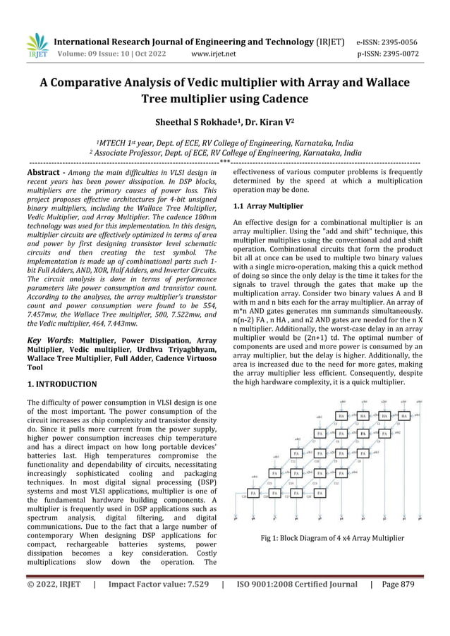 A Comparative Analysis of Vedic multiplier with Array and Wallace Tree ...