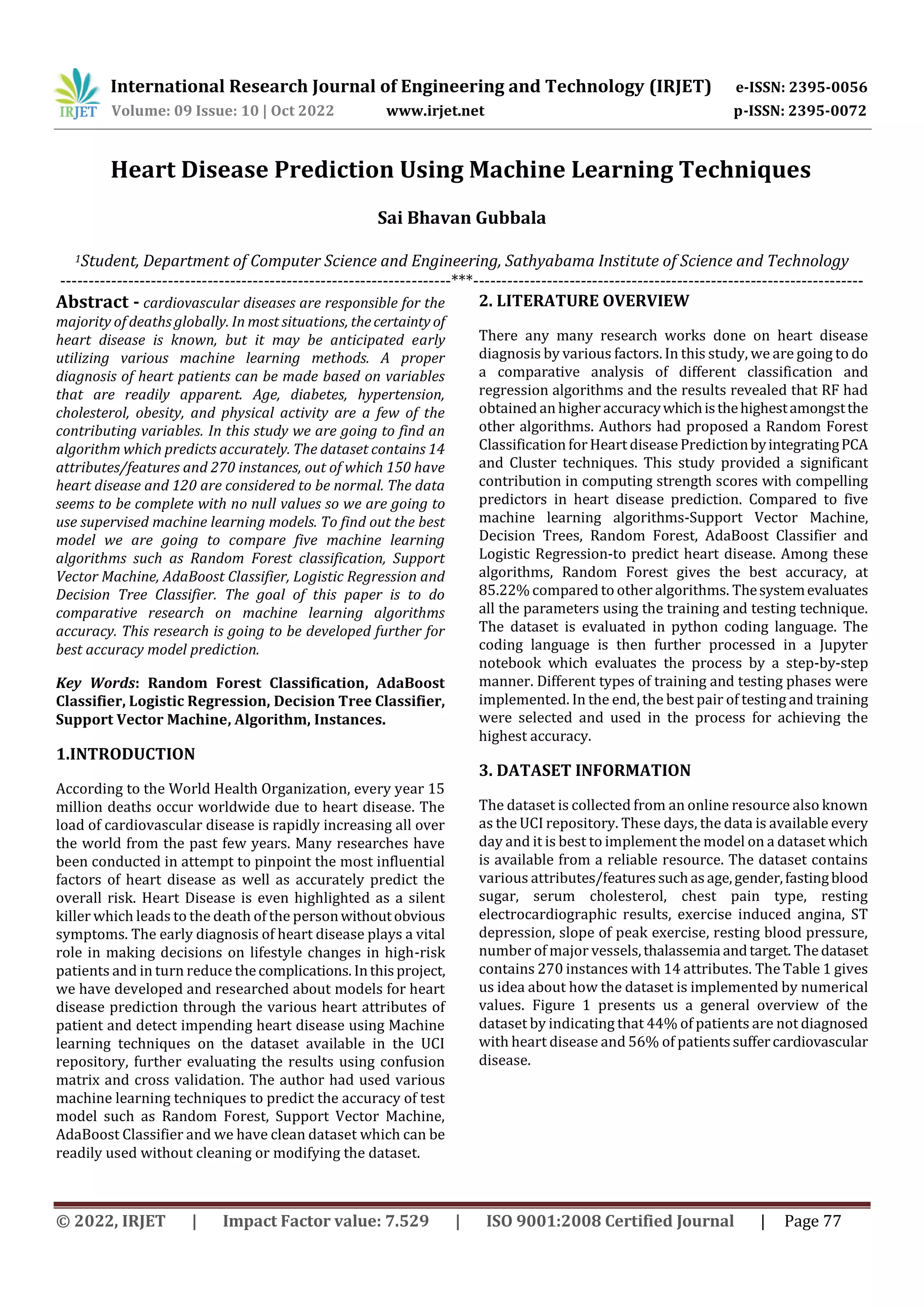 Heart Disease Prediction Using Machine Learning Techniques | PDF
