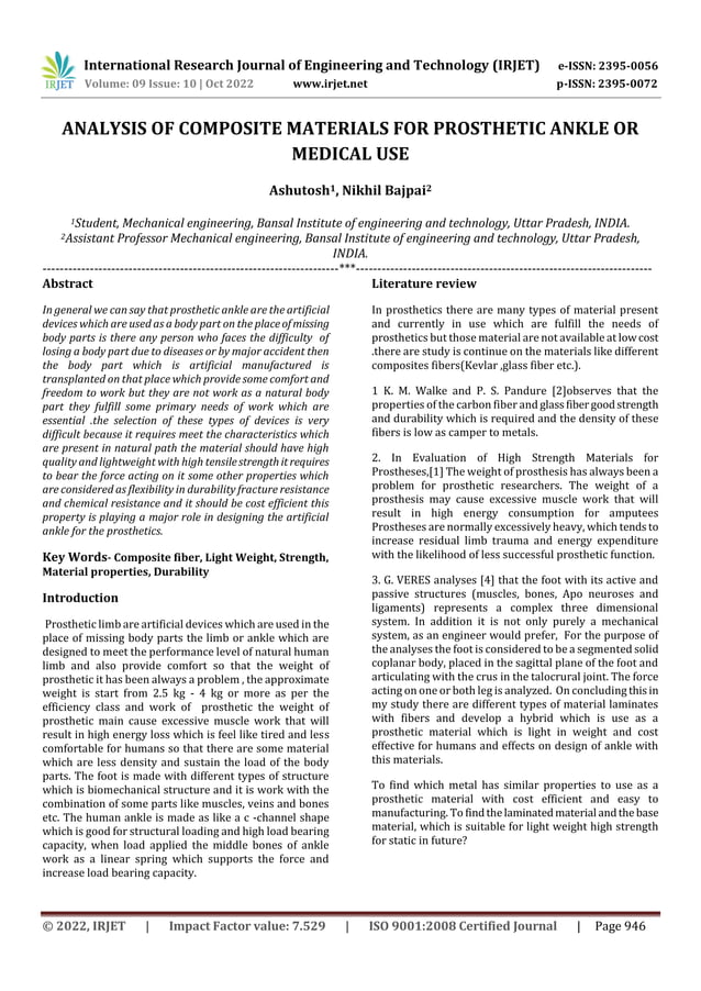 ANALYSIS OF COMPOSITE MATERIALS FOR PROSTHETIC ANKLE OR MEDICAL USE | PDF