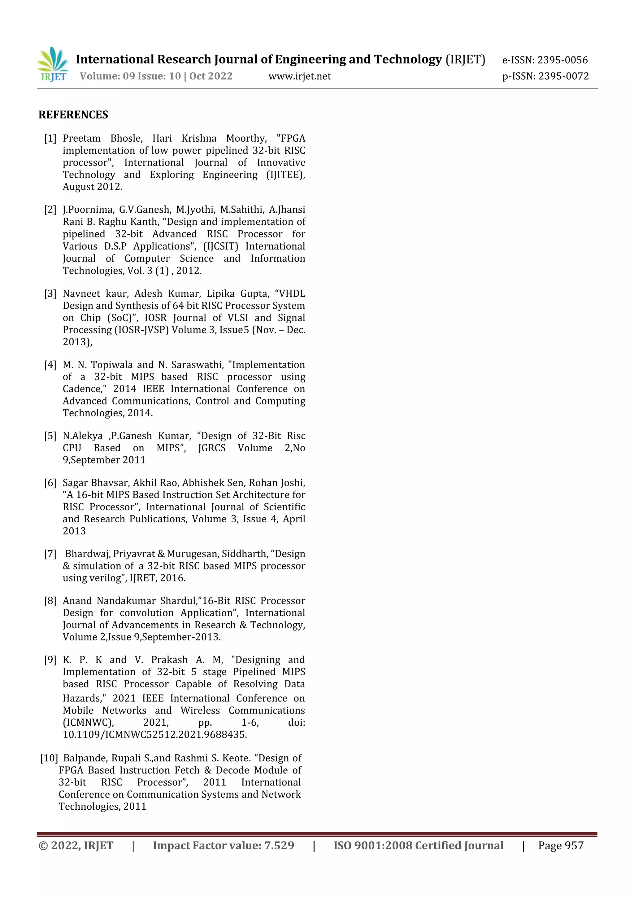 Design and development of a 5-stage Pipelined RISC processor based on MIPS | PDF