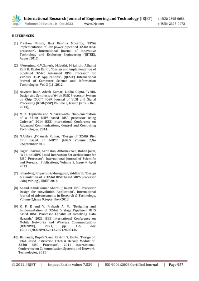 Design and development of a 5-stage Pipelined RISC processor based on MIPS | PDF