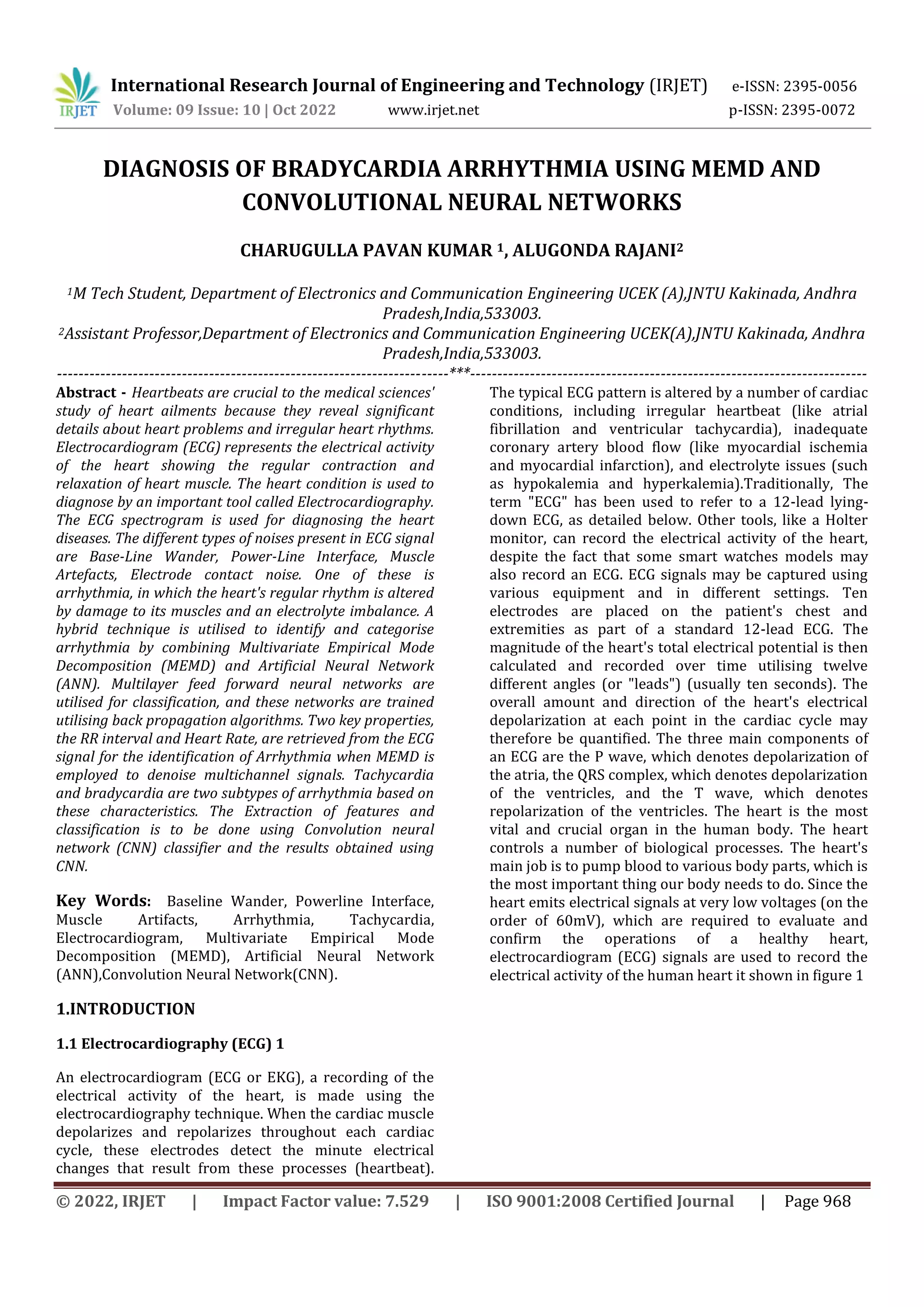 DIAGNOSIS OF BRADYCARDIA ARRHYTHMIA USING MEMD AND CONVOLUTIONAL NEURAL NETWORKS | PDF | Heart ...