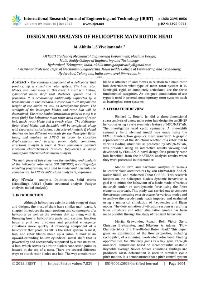 DESIGN AND ANALYSIS OF HELICOPTER MAIN ROTOR HEAD | PDF | Physics | Science