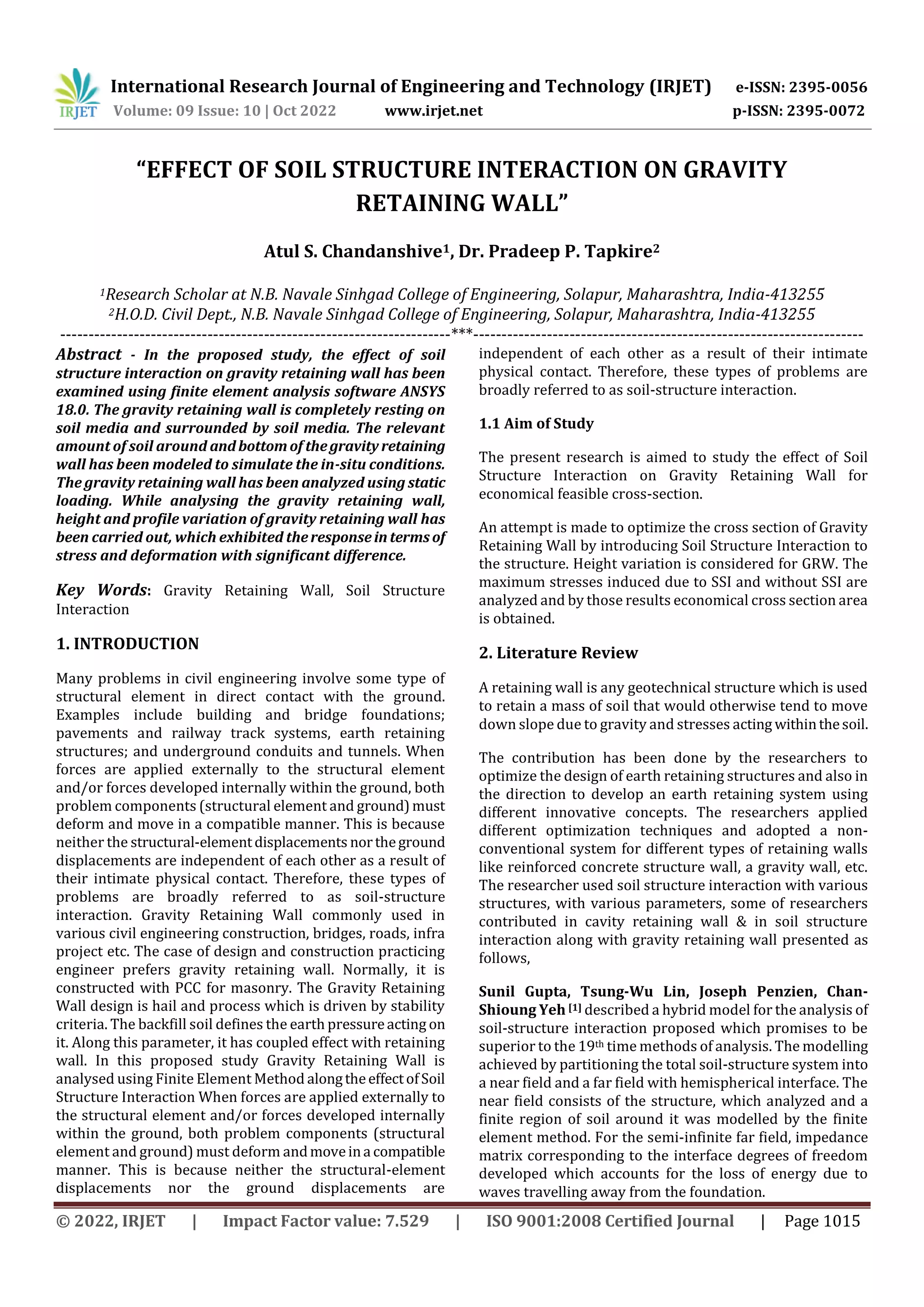 “EFFECT OF SOIL STRUCTURE INTERACTION ON GRAVITY RETAINING WALL” | PDF | Landscaping | Home & Garden