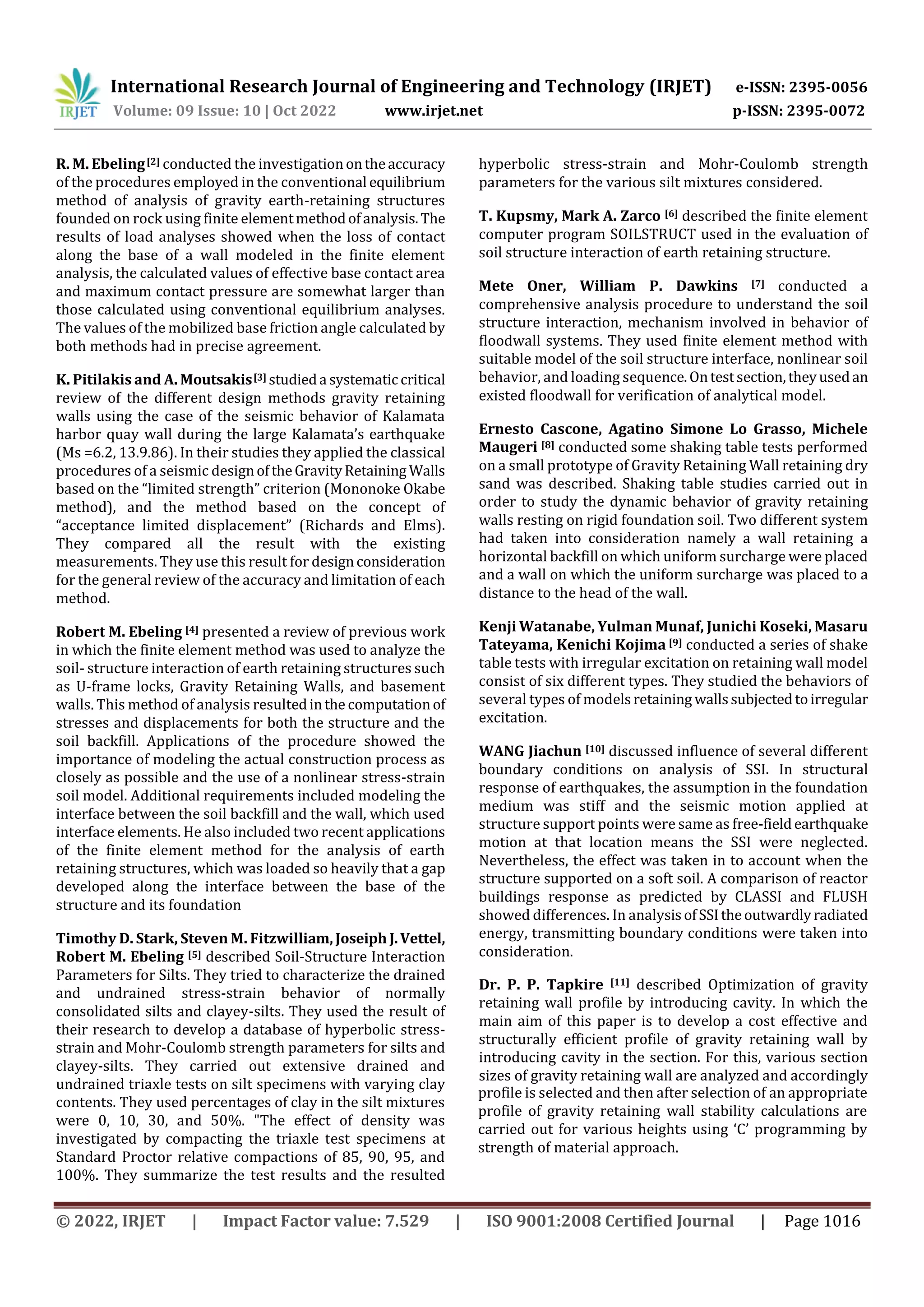 “EFFECT OF SOIL STRUCTURE INTERACTION ON GRAVITY RETAINING WALL” | PDF
