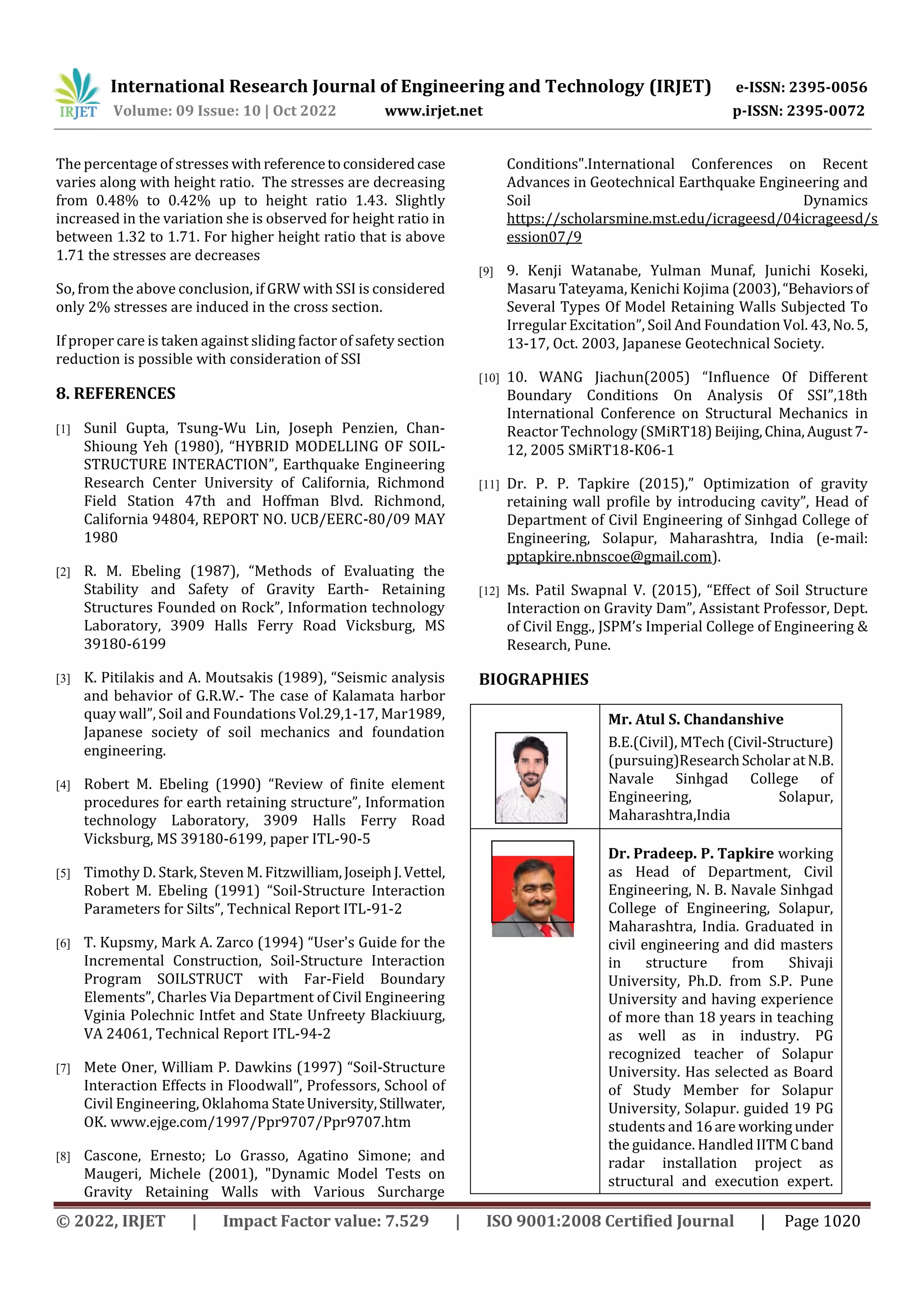 “EFFECT OF SOIL STRUCTURE INTERACTION ON GRAVITY RETAINING WALL” | PDF