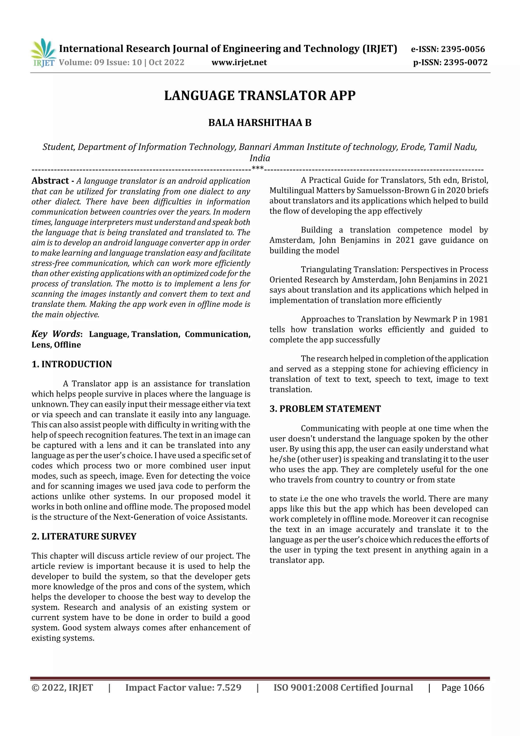 LANGUAGE TRANSLATOR APP | PDF